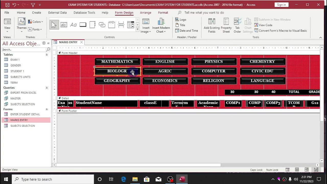 MARKS ENTRY FORM WITH ACCESS FOR STUDENTS SCORES CLASS 13 - YouTube