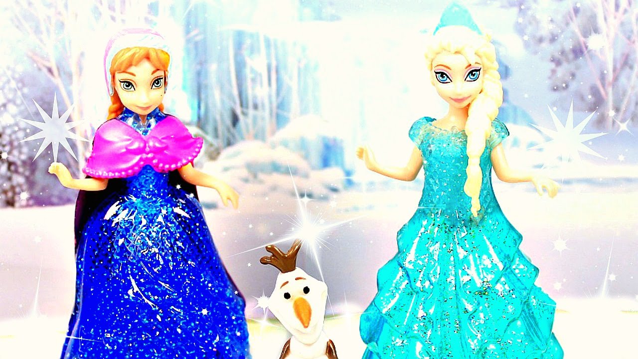 Disney FROZEN Princess Anna Elsa Olaf MagiClip Glitter Glider Dolls ...