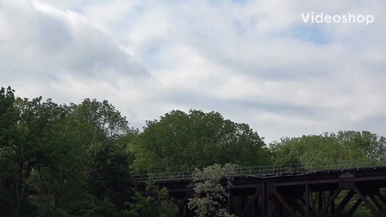 Awesome shot of the train bridge in Paris, Ontario. CN locomotives 5677 ...