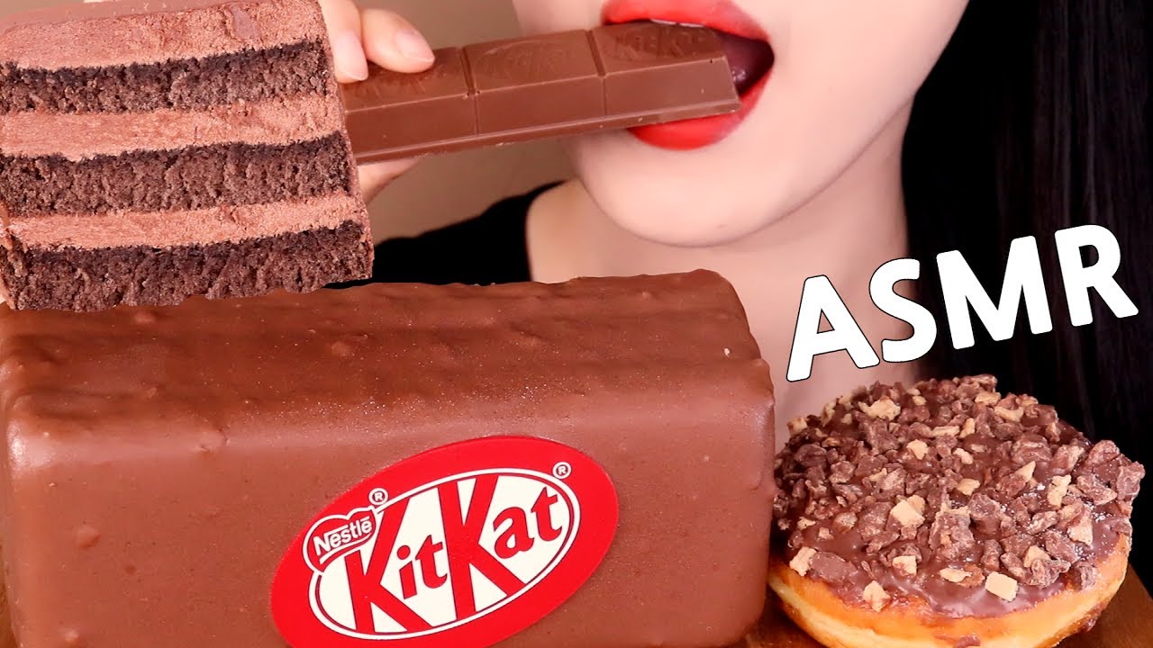 ASMR*CHOCOLATE*KITKAT CAKE+DONUTS+CHUNKY BAR eating sounds MUKBANG 킷캣 ...