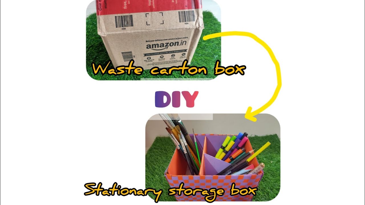 Easy DIY convert waste carton box to cute stationary storage box 🎁 🖌️🖍️ ...