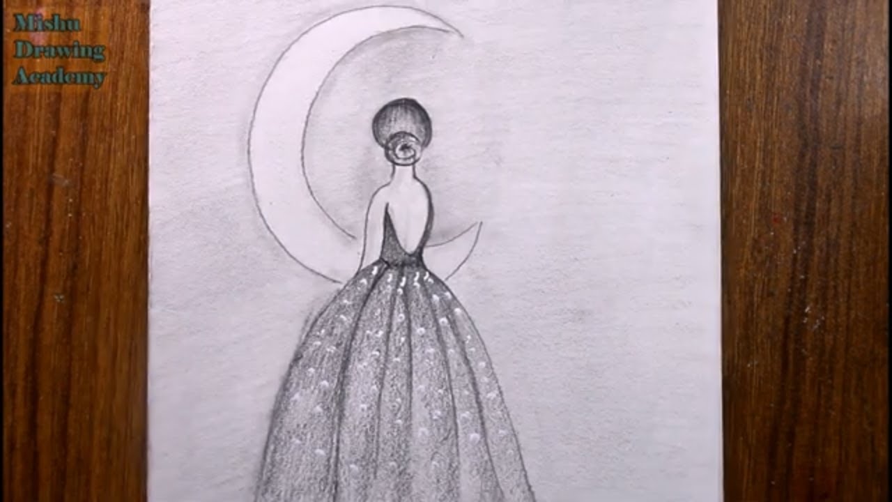 How TO Draw girl with moon/girl in moonlight/girl drawing - YouTube