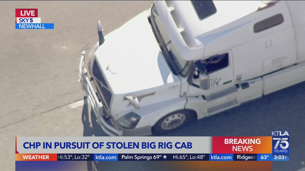 Live Coverage: CHP pursues driving in stolen big rig - YouTube