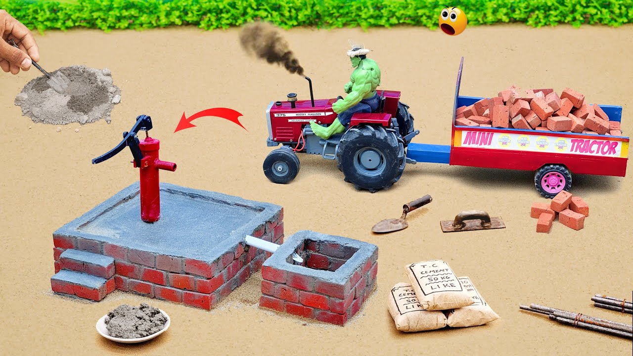 diy mini tractor Hand Pump Construction Project | using bricks ...