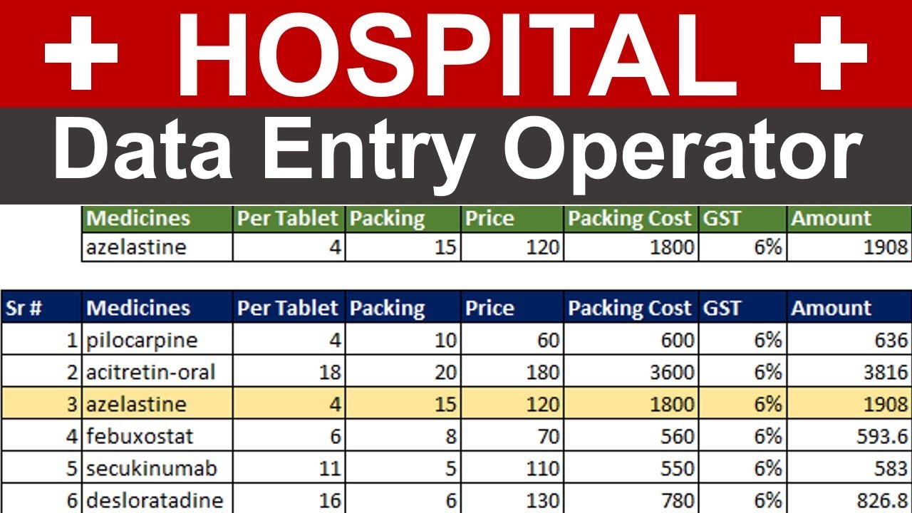 Hospital Data Entry Operator in Excel | Hospital Work in Excel ...