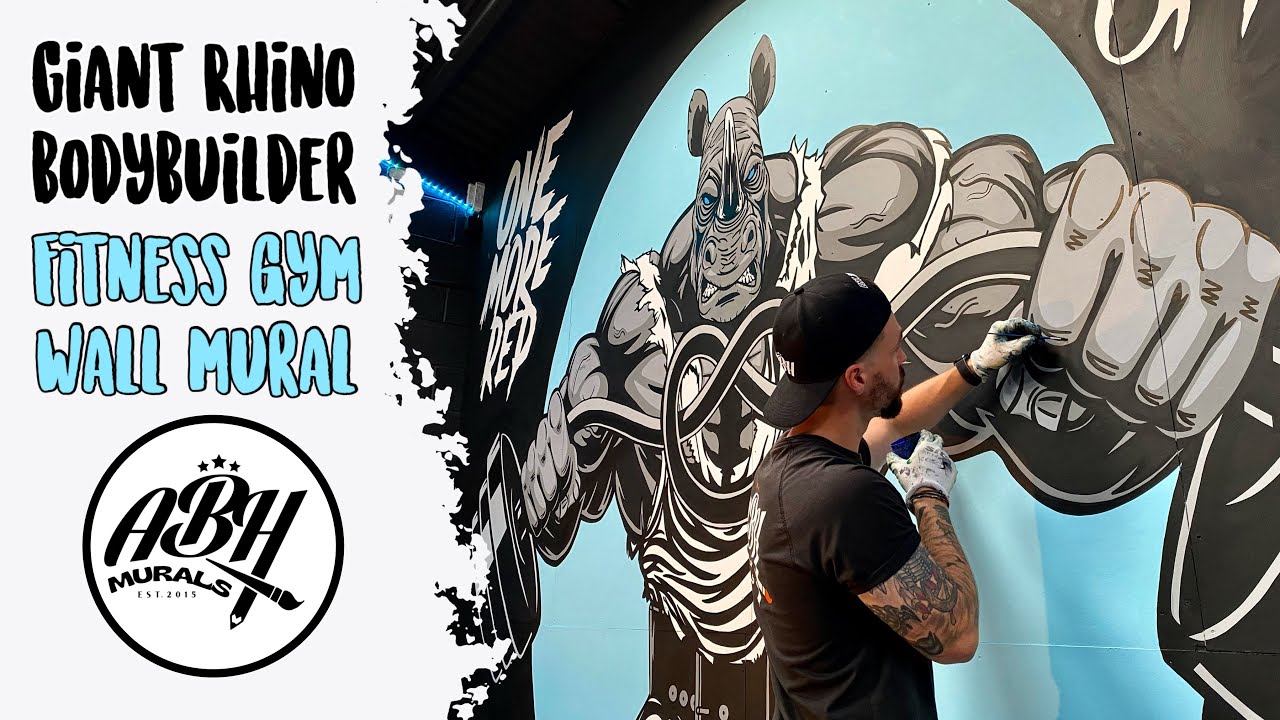 Giant Rhino Bodybuilder Gym Mural Painting 🦏 | ABH Murals 🎨 - YouTube