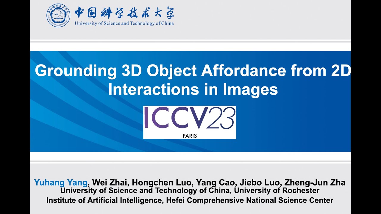 ICCV2023: Grounding 3D Object Affordance from 2D Interactions in Images ...