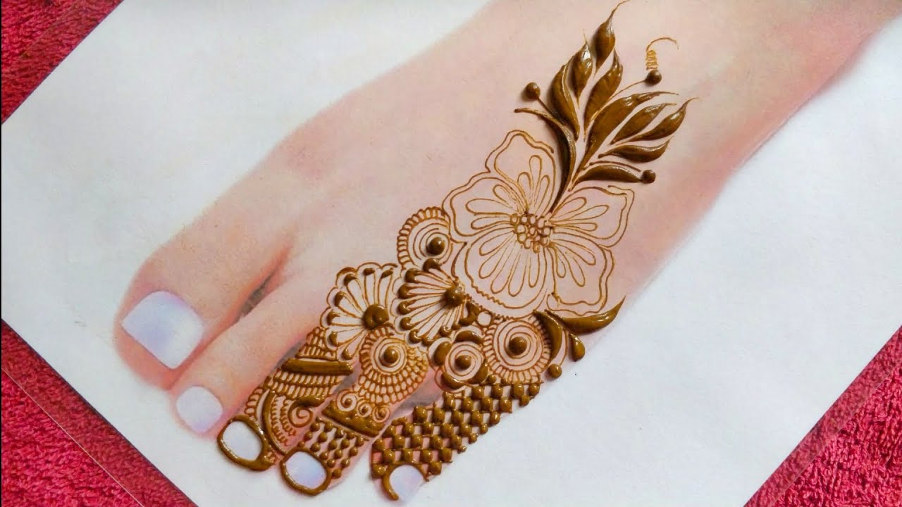 Hibiscus leg Henna design||gulf stylish leg mehndi design||pair ki ...