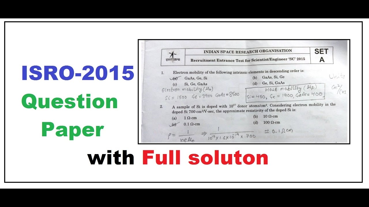ISRO 2015 Question paper with full solution 2020 - YouTube