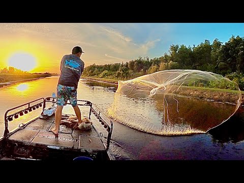 Catching -EXOTIC FISH- in a MASSIVE CAST NET ( How to throw a cast net ...