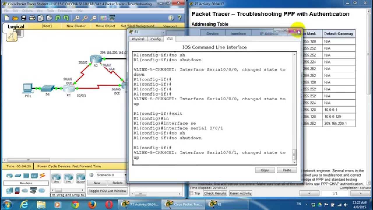 CCNA4 3.4.1.4 Packet Tracer Troubleshooting PPP with Authentication - YouTube