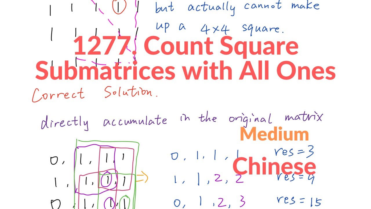 Leetcode 1277count Square Submatrices With All Ones Chinese Verison Youtube