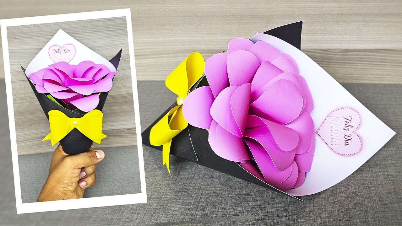 Crea un hermoso ramo de flores de cartulina para regalar en el Día de ...