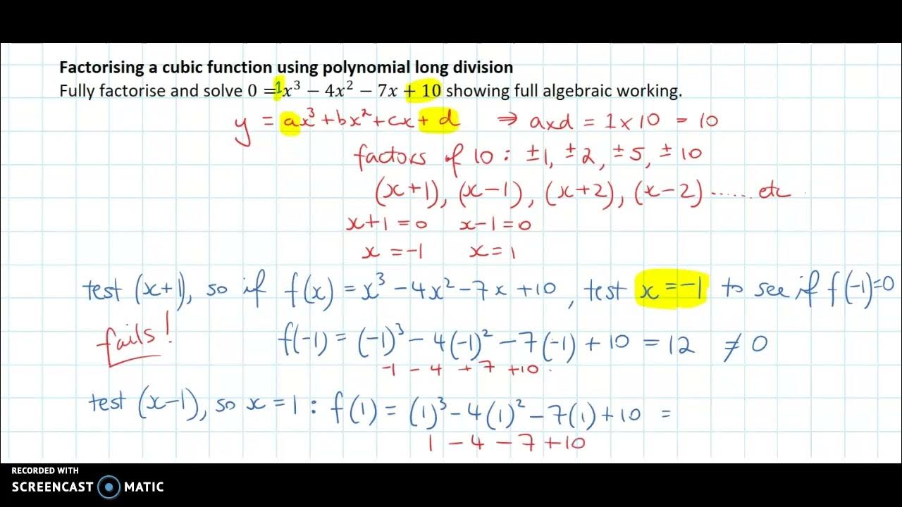 Factorising cubic functions using polynomial division (part 2 of 2 ...
