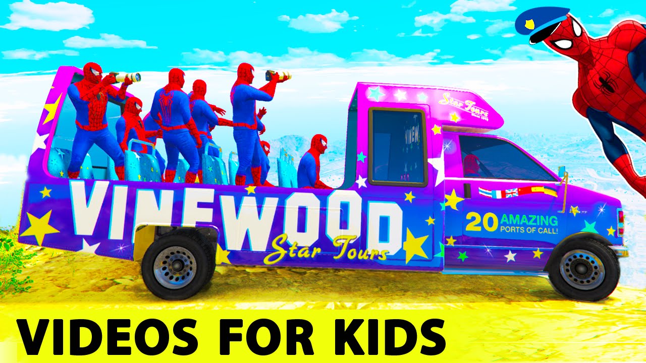 FUN COLOR BUS with Policeman Spiderman in Cars Cartoon for Kids and ...