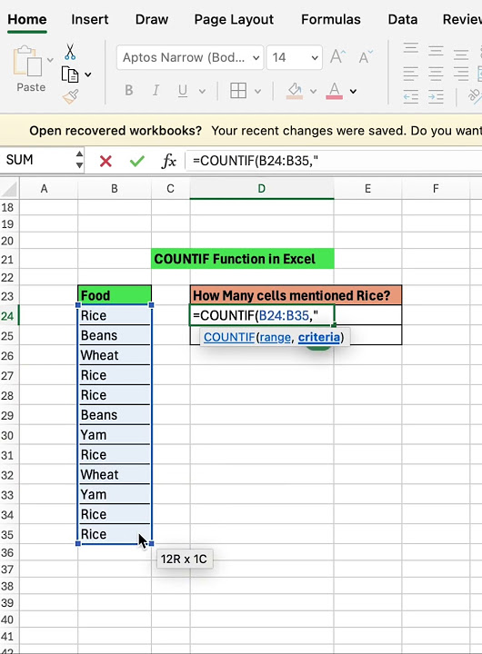 COUNTIF Function in Excel #excel #exceltips #exceltutorial - YouTube