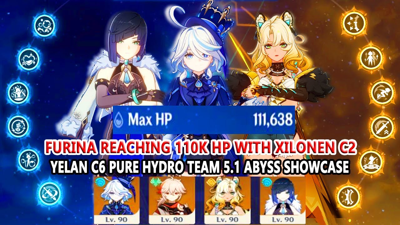 Furina Reaching 110k HP with Xilonen C2 : Yelan C6 Pure Hydro Team 5.1 ...