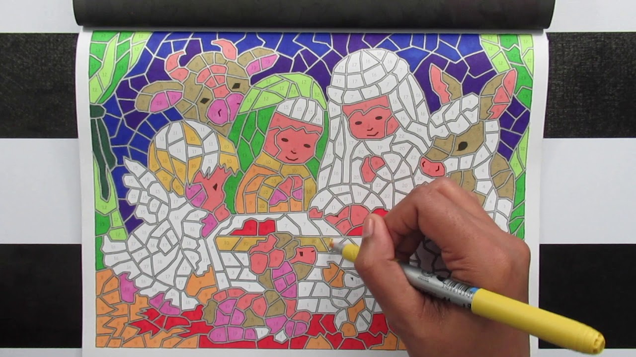Speed Color By Number Sunlife Drawing Christmas Mosaic Page 18 - YouTube