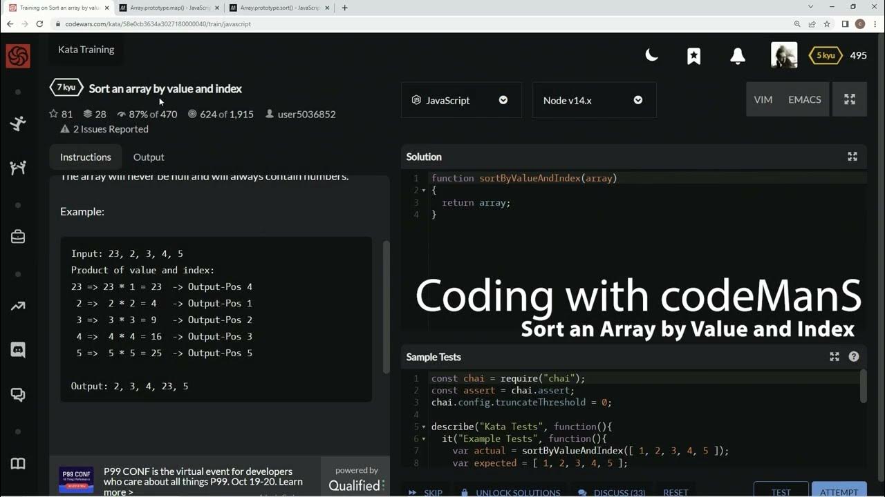 Codewars 7 kyu Sort an Array by Value and Index JavaScript - YouTube