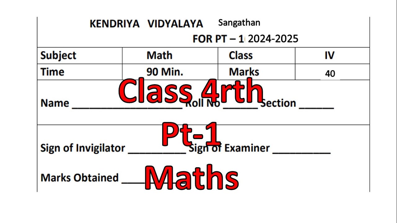 KV PT-1 question Paper / Class 4rth Mathematics / NCERT / By Let's ...