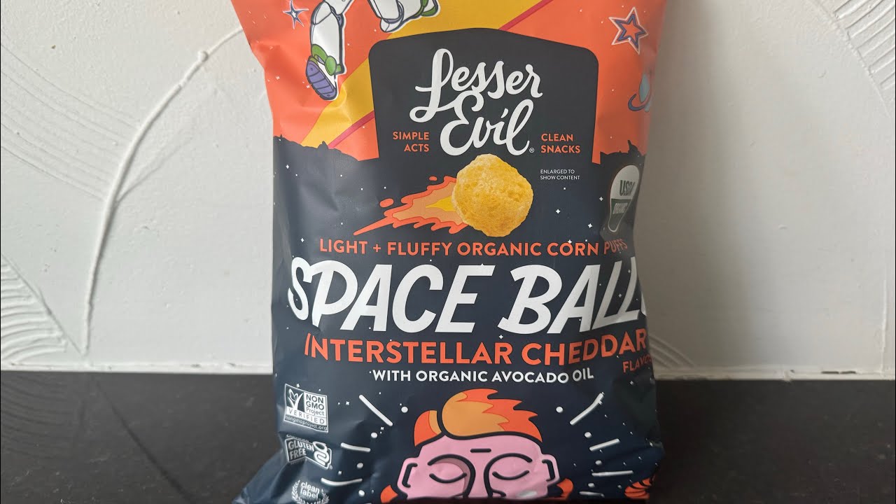 Lesser Evil Space Balls Cheddar #veganfoodtastetest #lesserevil # ...