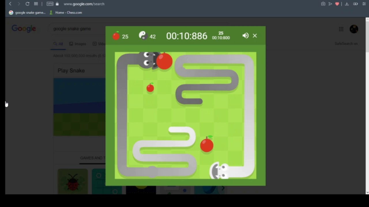 Google Snake Game Yin Yang Mode 25 Apples in 10.8s (3 Apple, standard ...