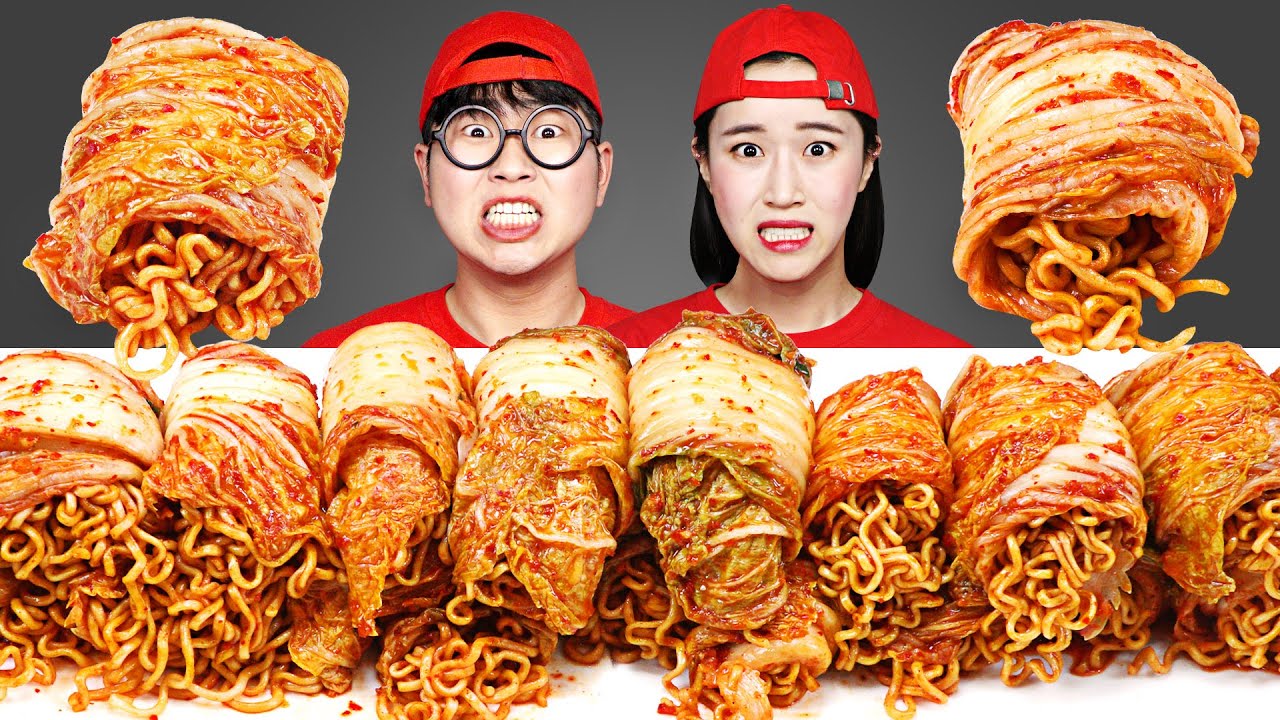 Kimchi Wrapped Nuclear Fire Noodles MUKBANG 불닭볶음면 김치말이 먹방 by yomi yami ...