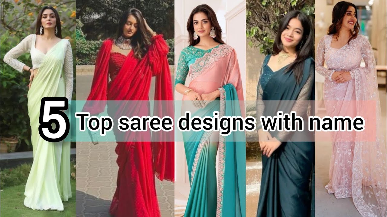 💯 trendy sarees with their name||blouse design||blouse sleeves designs ...
