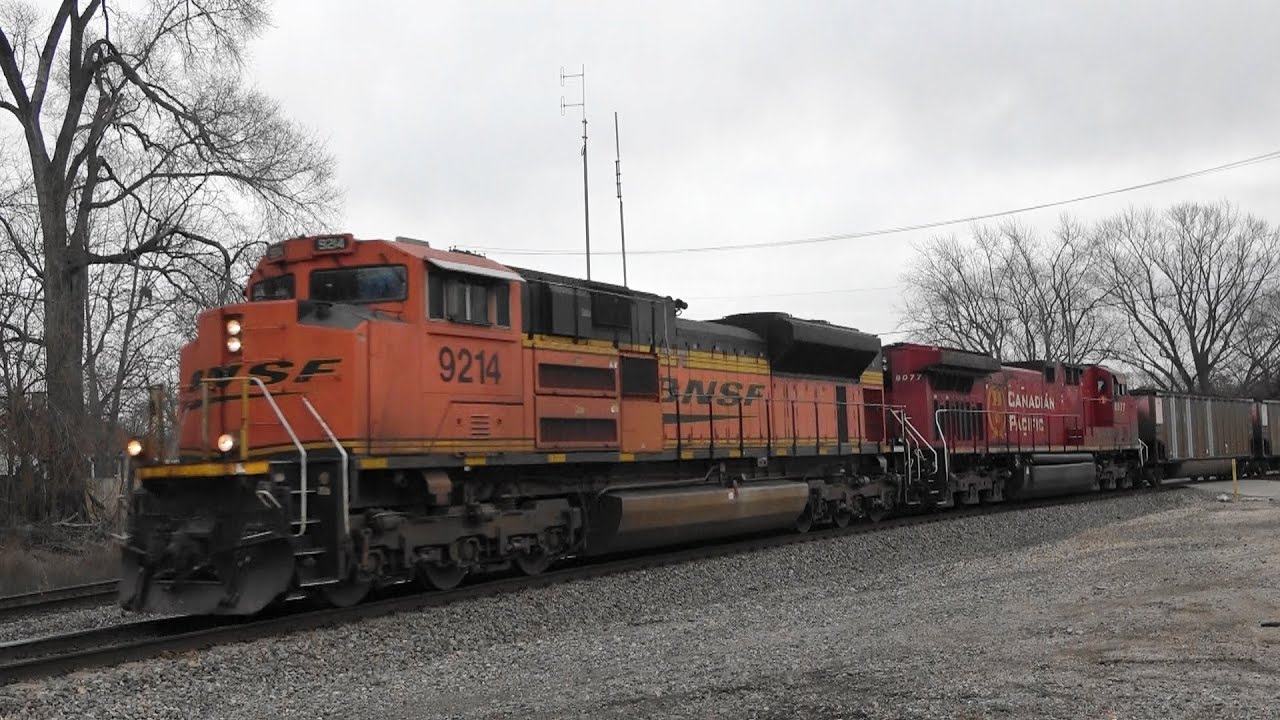 BNSF 9214 w/ CP Power Leads Coal Train, Colona, IL - YouTube