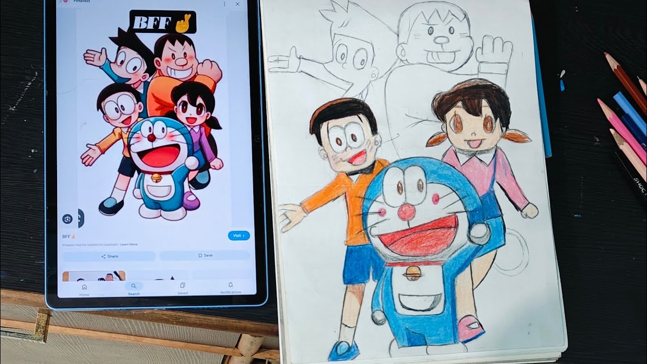 Doraemon All characters Pencil Colour 😍 sketch ll Part 2 ll Step by ...