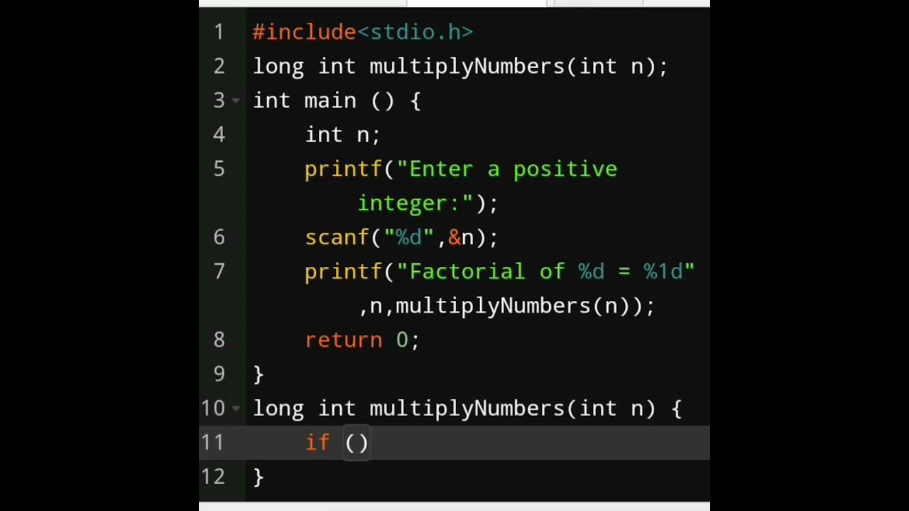 C Program To Find Factorial Of A Number Using Recursion ⚡ Education Cprogramming Shorts Youtube