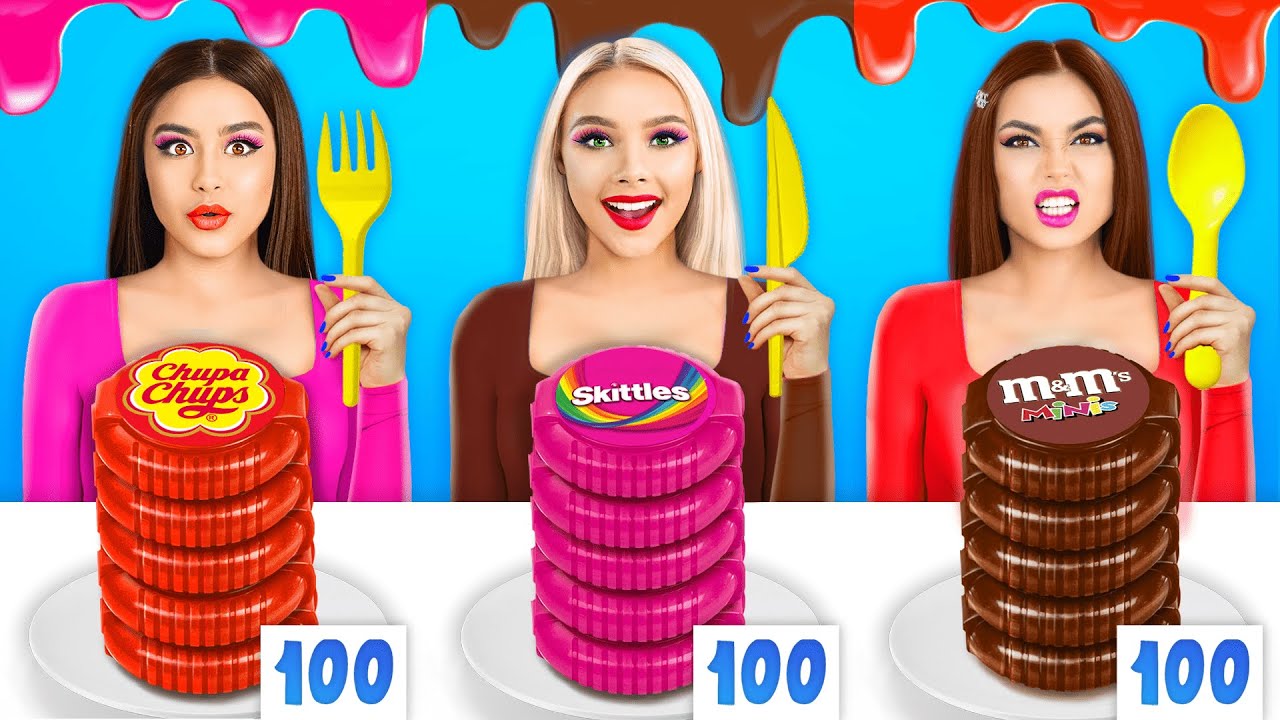 100 Layers of Bubble Gum VS Chocolate Food Challenge | Blowing Battle ...