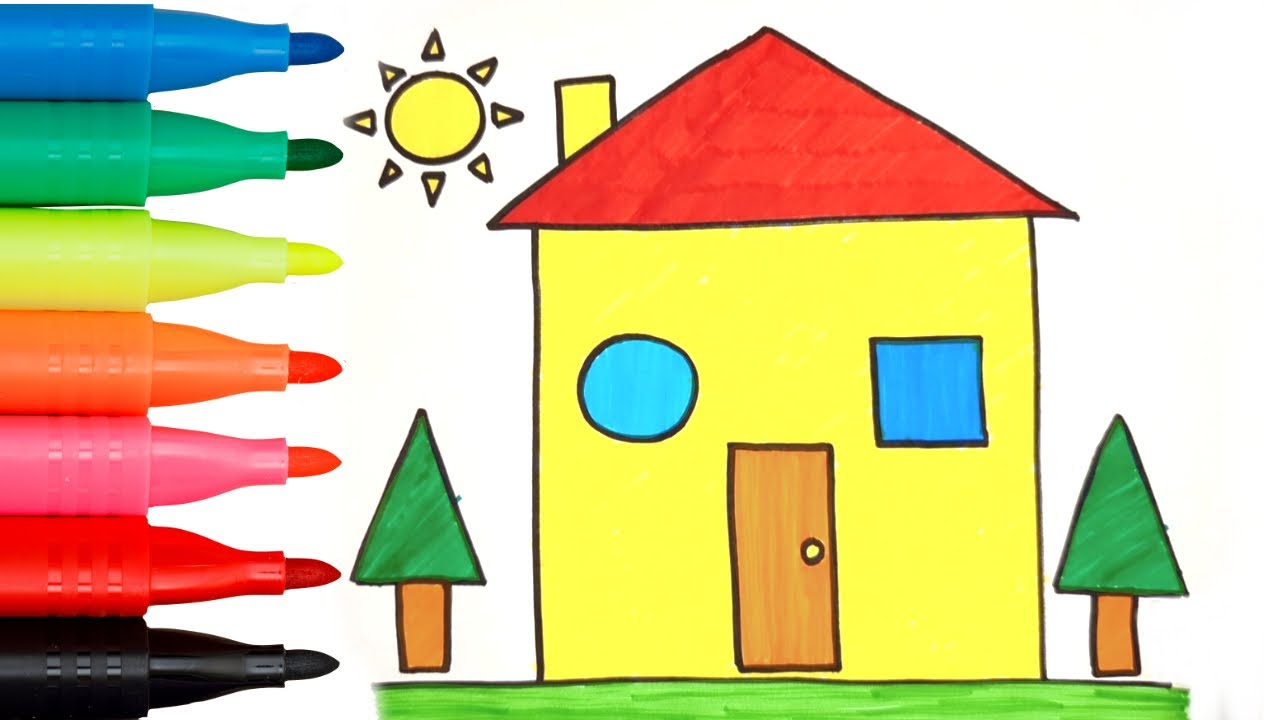 🏠 DRAW a Geometric Shapes House | Art Tutorial for Kids! - YouTube
