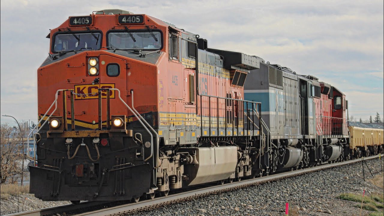 ULTRA RARE! Crazy lash up! KCS ex-BNSF C44-9W leader and CMQ SD40-2F 9020 CP ballast train at ...