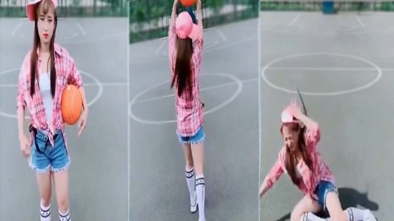 video girl playing funny basketball - YouTube