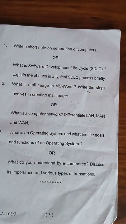 Computer Fundamentals(Question Paper-2022) BBA-First semester/Kumaun ...