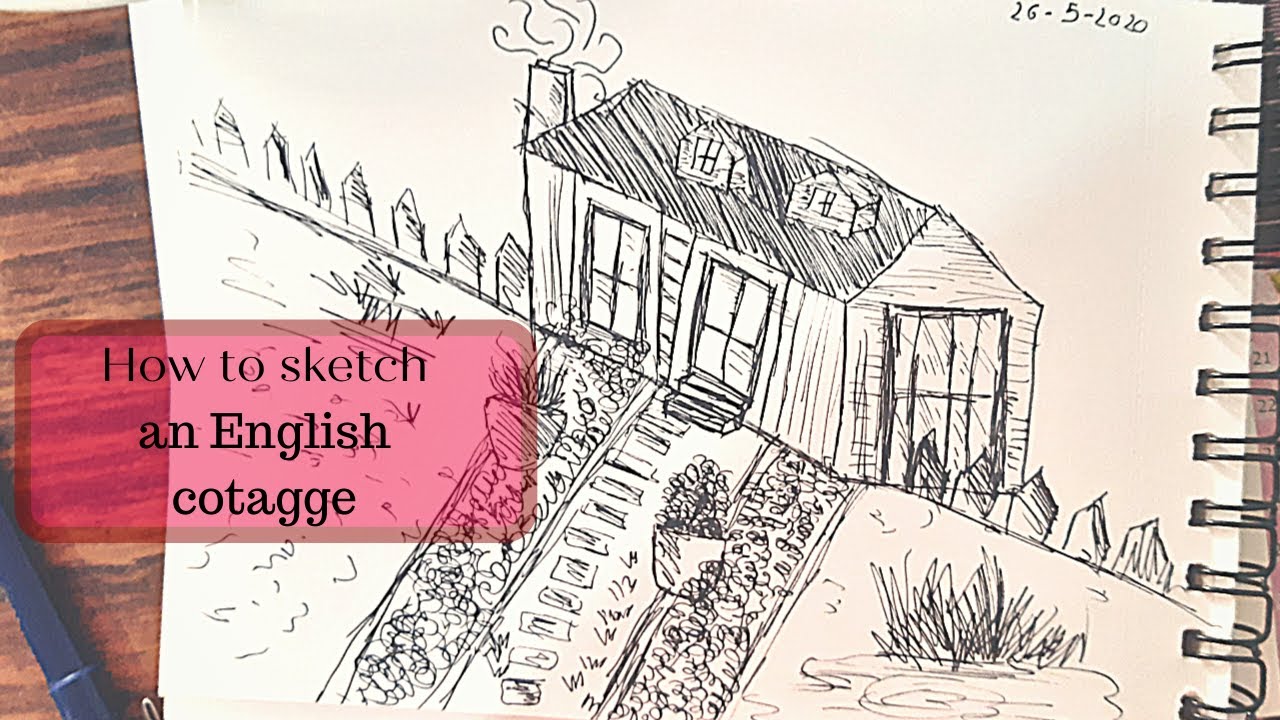 How to Draw a cottage|| Sketching an simple English cottage||Doodle ...