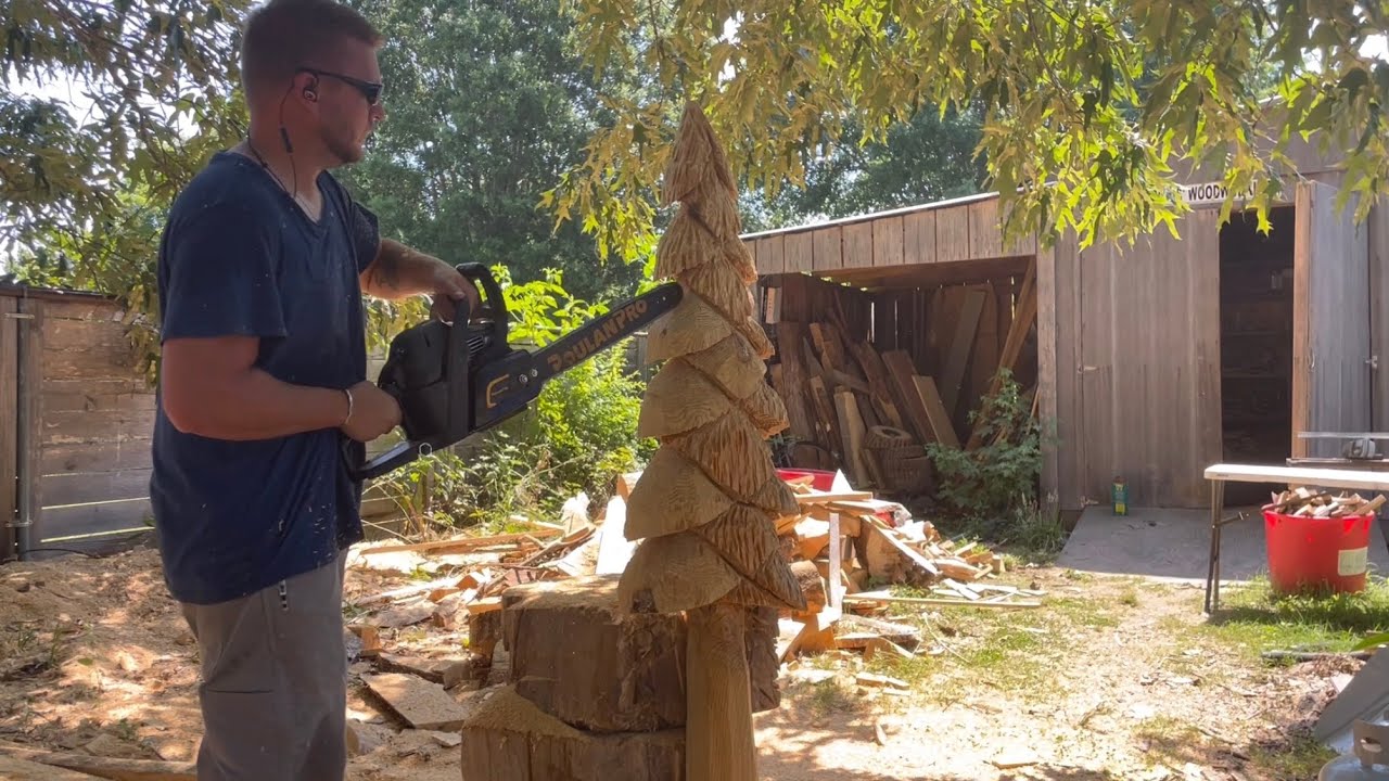 Chainsaw carving a 6ft tall tree. - YouTube