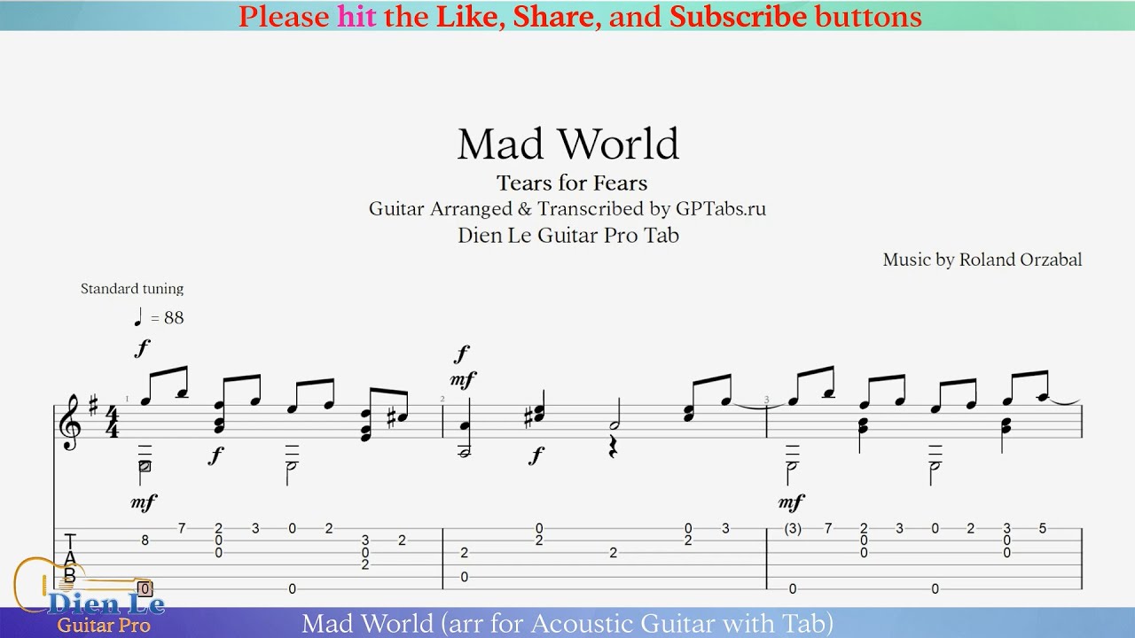 Mad World (arr for Acoustic Guitar with Tab) - YouTube