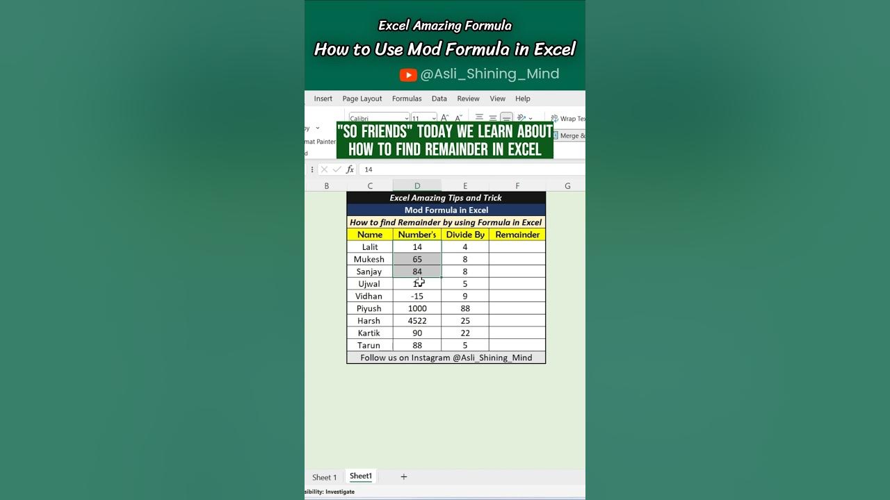 How to Find Remainder by using MOD Formula in Excel💥👨‍💻🤯 Excel Tutorial ...