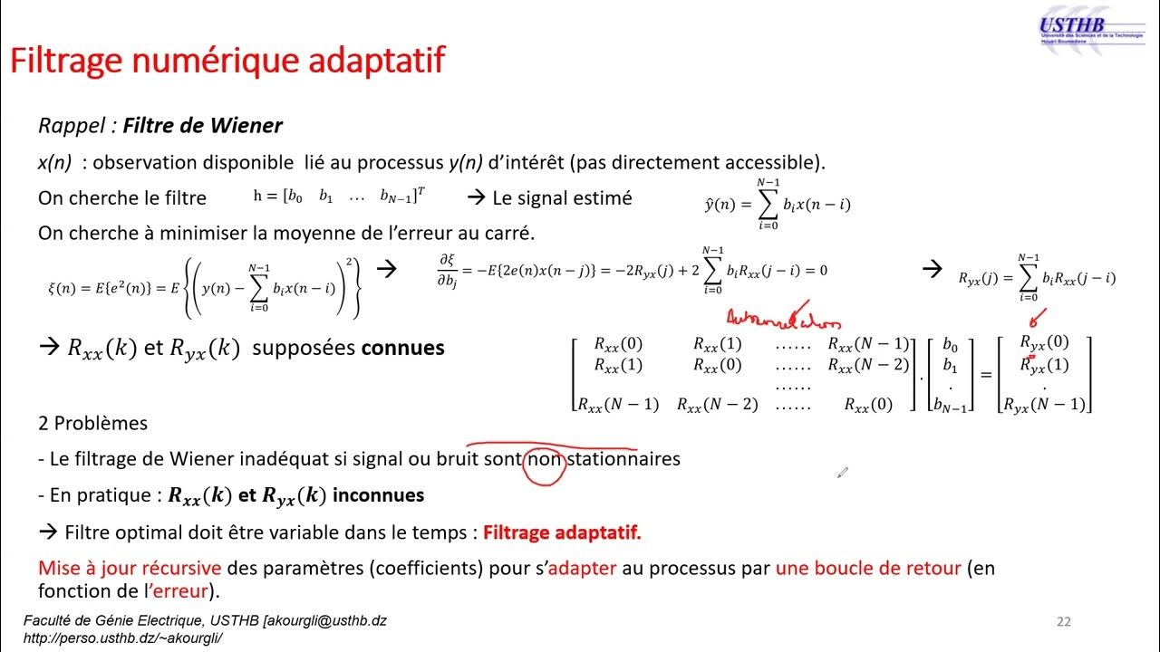 Processus Aléatoires 7 - Filtrage adaptatif : Descente de gradient ...