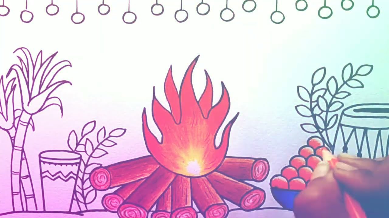 Lohri Festival easy drawing | Lohri drawing | How to draw Lohri ...