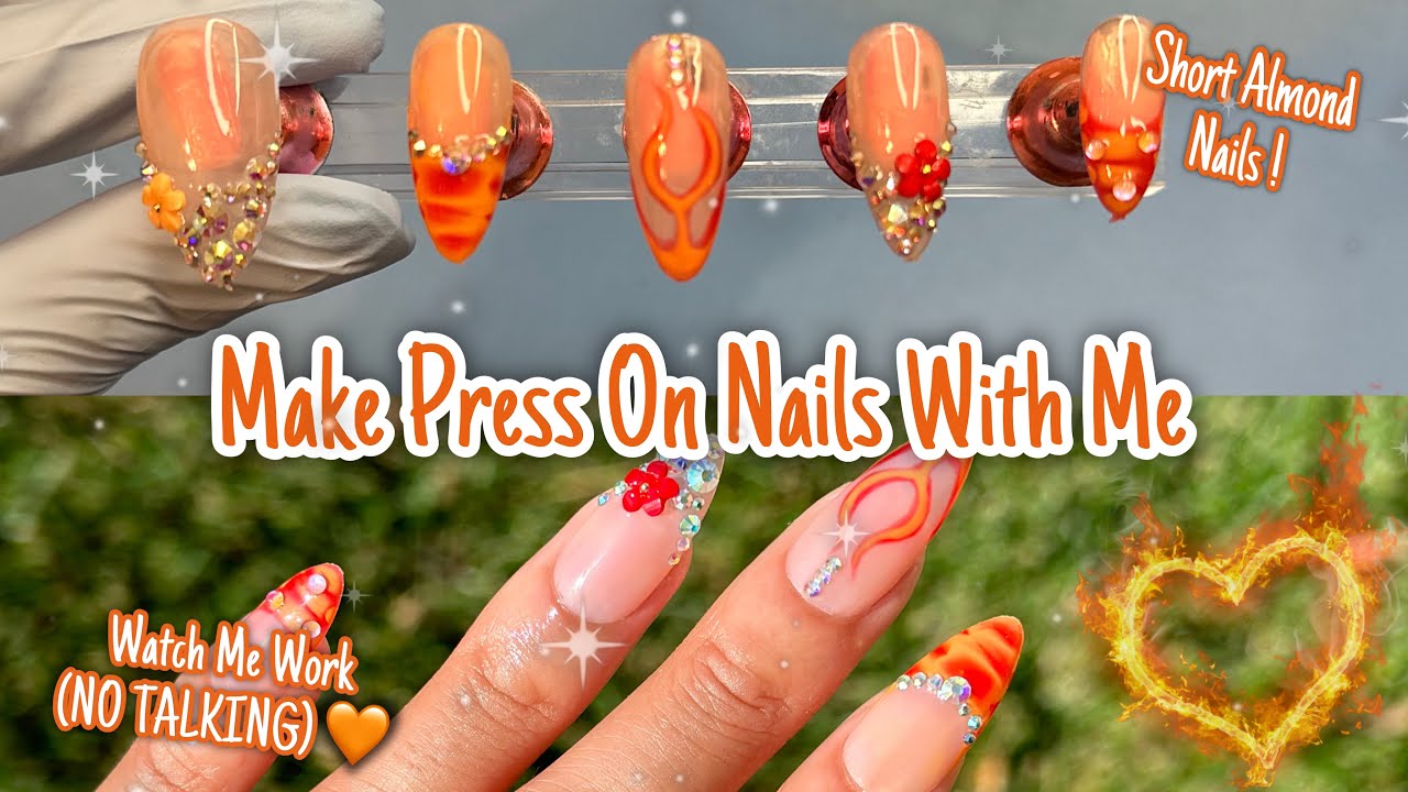 Make Press On Nails With Me 🧡 | Watch Me Work | Gel Nails | Flames Nail ...