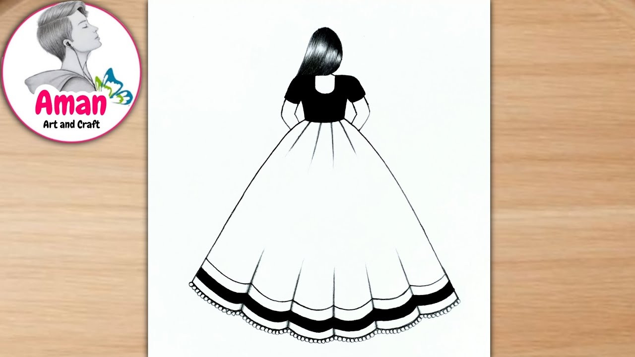girl drawing easy with pencil drawing / girl dress design drawing easy ...