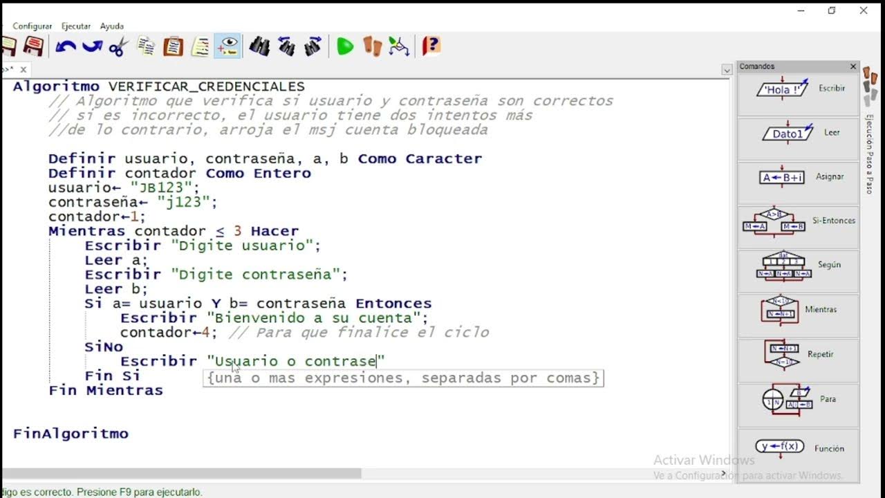 Validar usuario y contraseña. PSEINT - YouTube