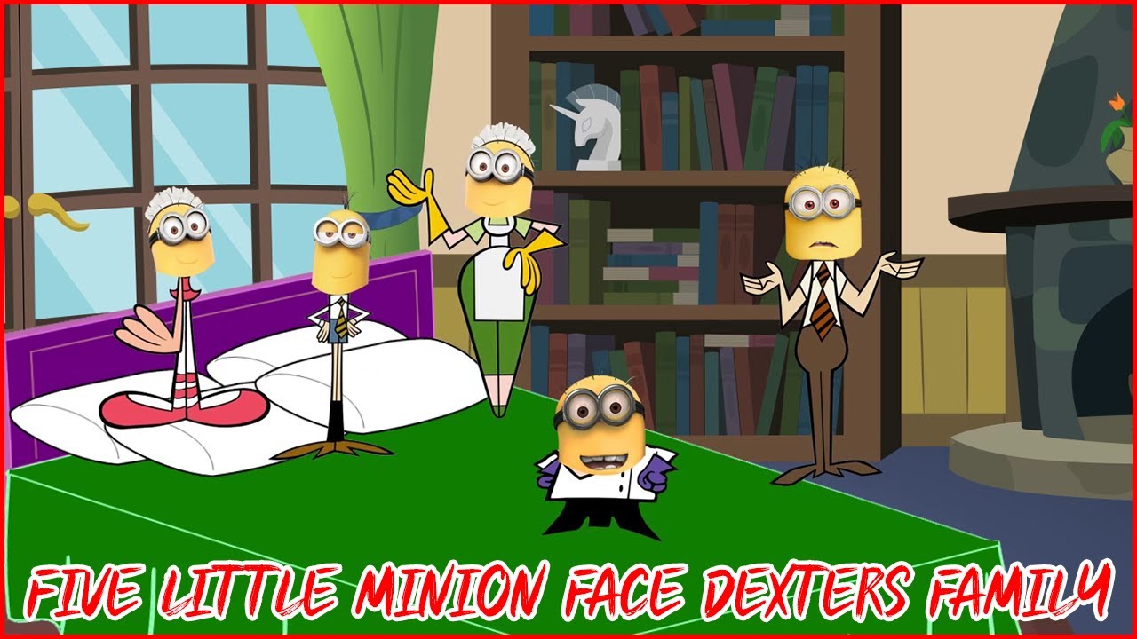 Five Little Minion Face Dexters Family Jumping on The Bed | Nursery ...