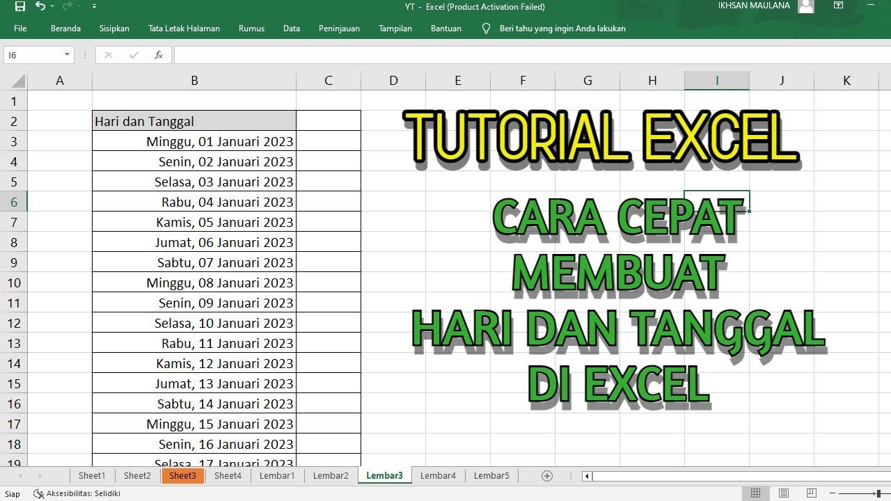 Cara membuat tanggal dan hari otomatis di excel - Tutorial Excel - YouTube