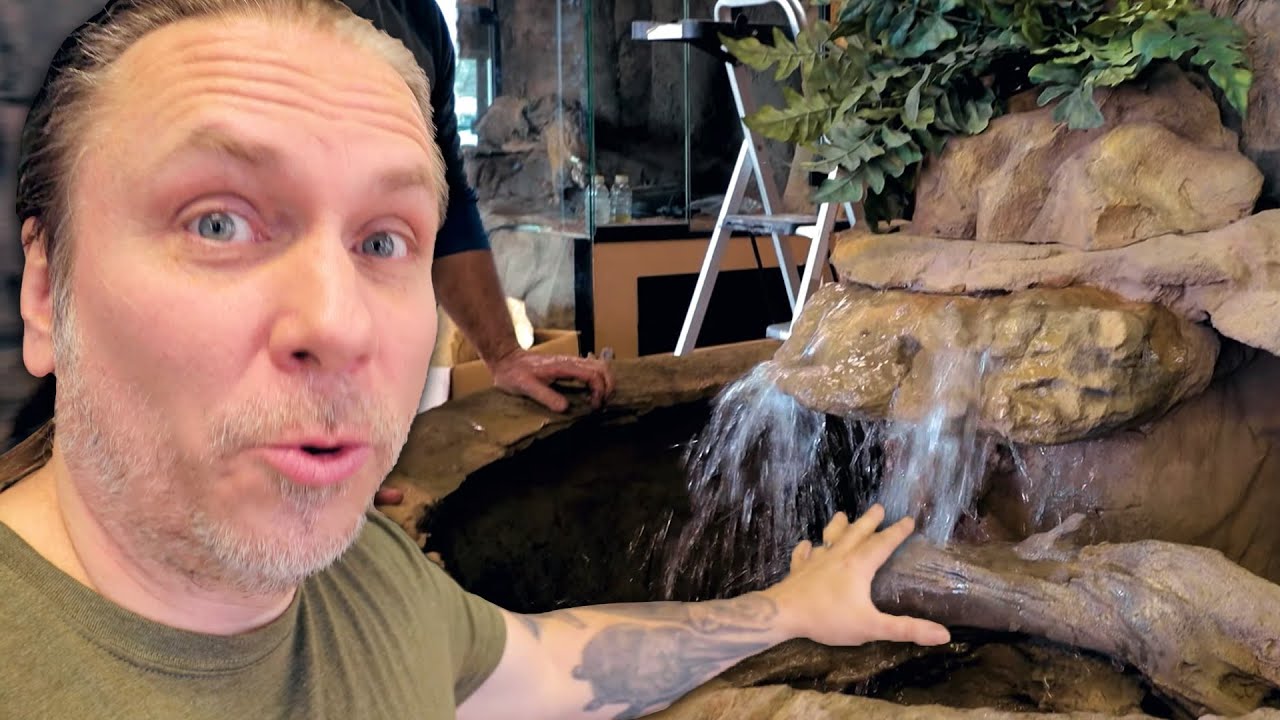 TURTLE POND WITH HUGE WATERFALLS WORKS!! REPTILE ZOO BUILD day #2 ...