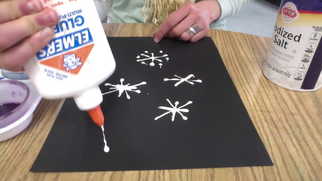 glue and salt snowflakes - YouTube
