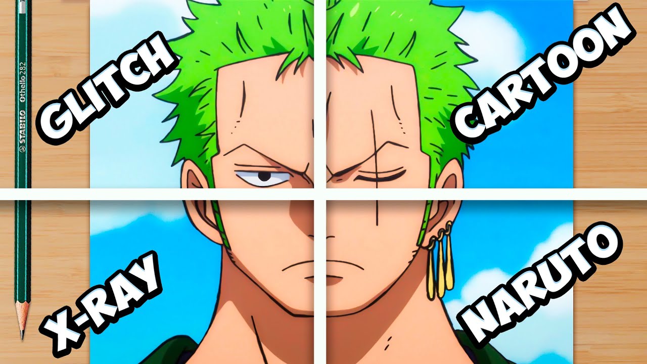 🟢 Drawing ZORO RORONOA But in 4 DIFFERENT STYLES ️ | One Piece - YouTube